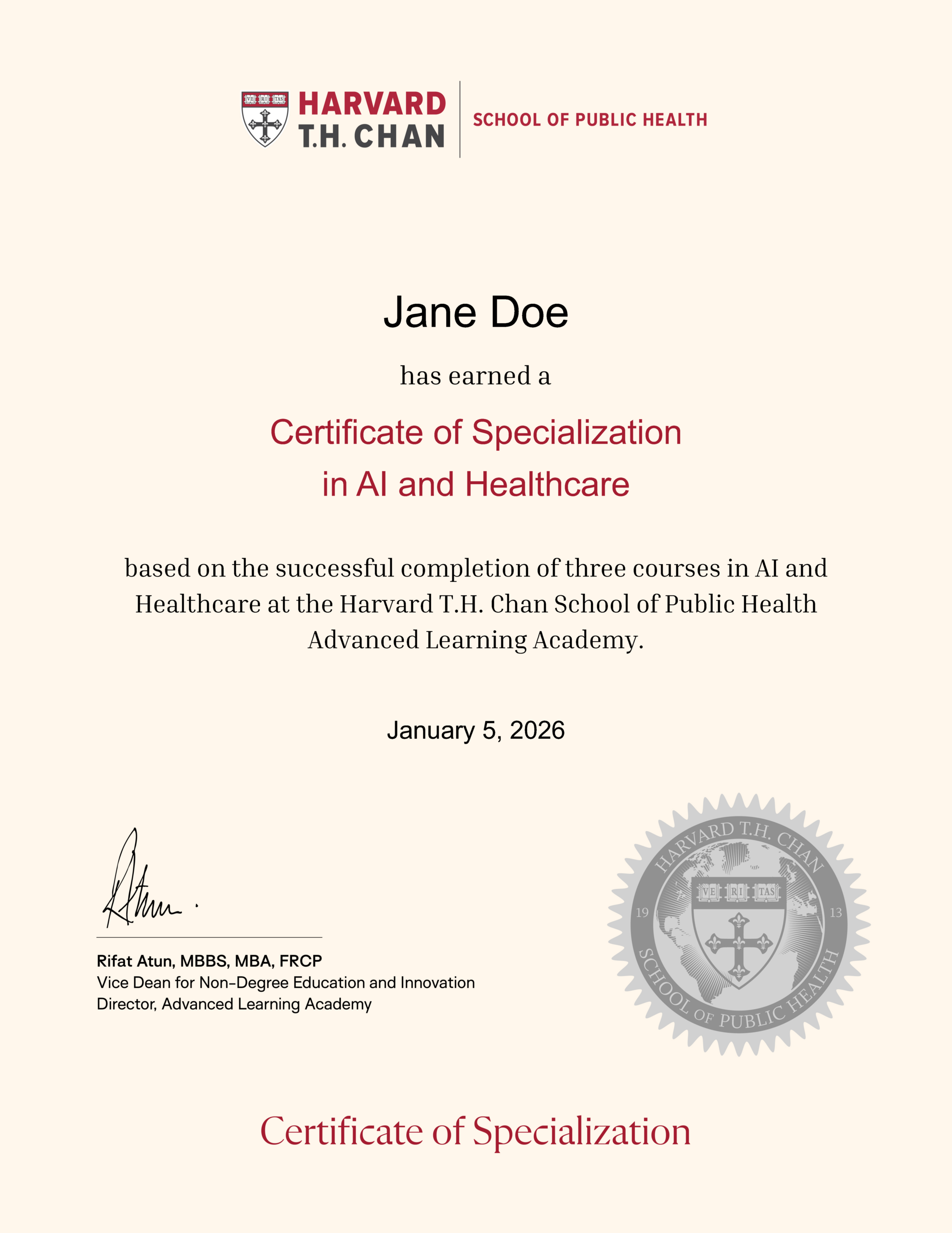 AI in Health Care Certificate of Specialization